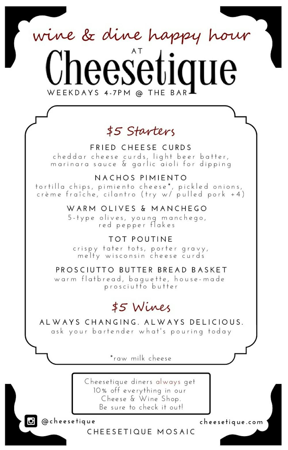 Wine & Dine Happy Hour—Mosaic | Cheesetique
