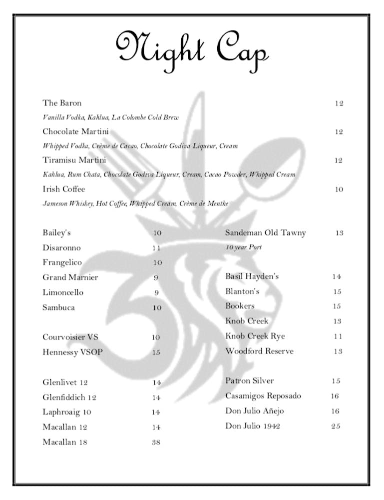 Menus | The Greystone Fine Food and Spirits