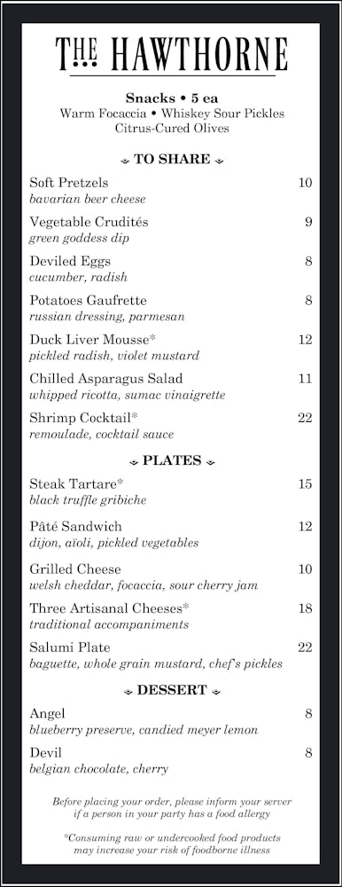 Menus | The Hawthorne
