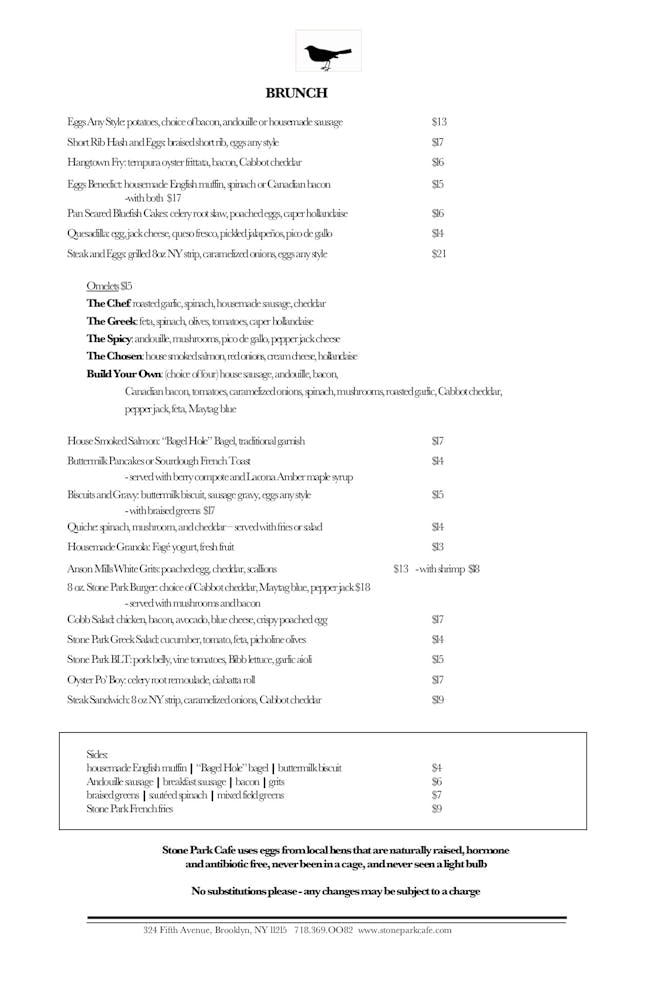 Menus | Stone Park Cafe